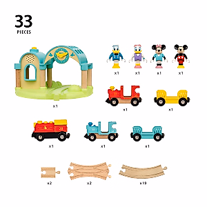 Ravensburger BRIO 32292 Disney Mickey's Deluxe Wooden Railway Set | Wooden Toy Train Set for Kids Age 3 and Upin