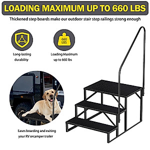 Pool Ladder, 3 Step Outdoor Steps 660 LBS Load Capacity, Portable RV Steps with Handrail and Non-Slip Platform, Mobile Home Steps Camper Accessories as Gifts for Campers and RV Travelers (3 Step)