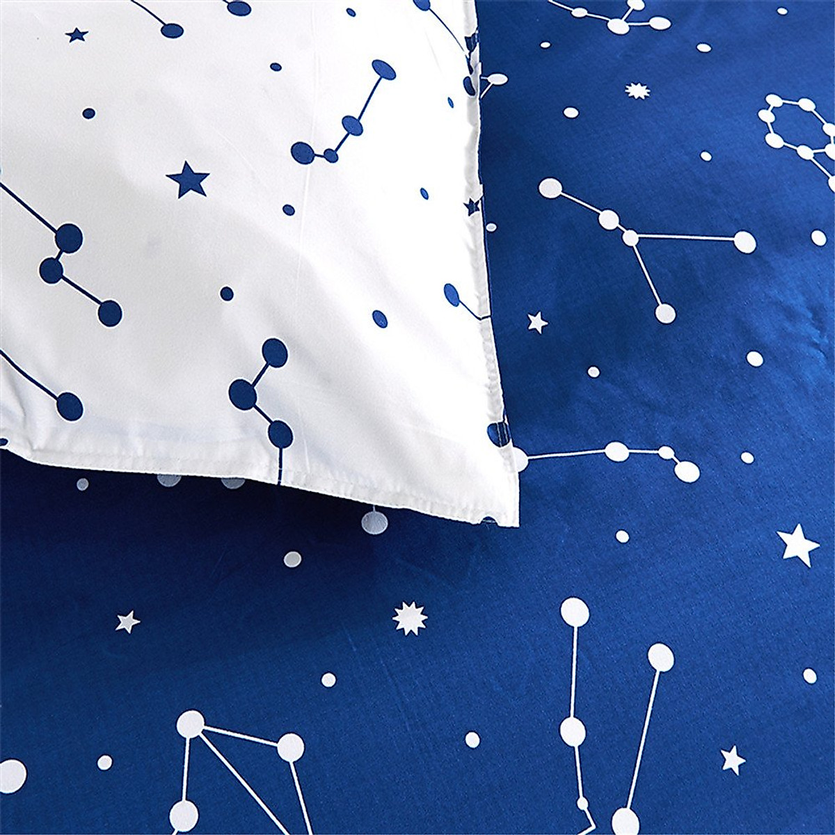 EsyDream Home Bedding,Blue Color Constellation 4PC Duvet Cover Sets,Space Style Kids Bedding Sets,Cotton & Microfiber (No Comforter),Twin Size (4pc Set)