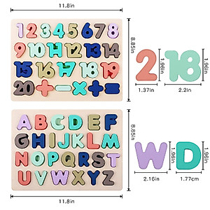 Wooden Puzzles for Toddlers, LENNYSTONE Alphabet Number Shape Puzzles Toddler Preschool Education Learning Toys for Kids Age 3 4 5 Year olds
