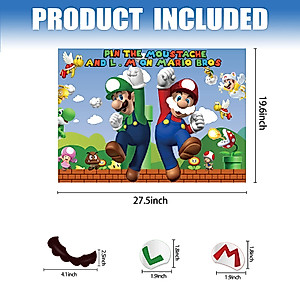Super Bros Party Supplies,Video Games Party Game Pin The Moustache on Cartoon, Super Bros Party Favors,Large Poster for Super Bros Birthday Party Decorations 19 * 27 Inch