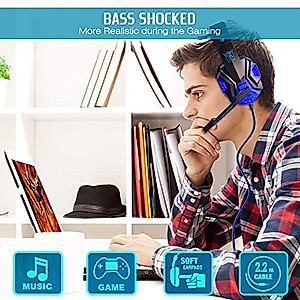 Gaming Headset with Mic and LED Light for Laptop Computer, Cellphone, PS4 and so on, DLAND 3.5mm Wired Noise Isolation Gaming Headphones - Volume Control.(Black and Blue)