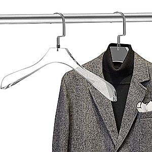 Quality Clear Lucite Acrylic Heavy Duty Coat Suit Hangers – 2 Pack, Curved Stylish Clothes Hanger with Wide Matte Silver Hooks - Coat Hanger for Dress, Suit - Closet Organizer Adult Hangers