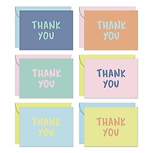 S&O Thank You Cards with Envelopes - Blank Thank You Cards for Handwritten Messages - Thank You Notes with Envelopes Set of 24 - Assorted Thank You Cards with Stylish Color Envelopes to Mix & Match