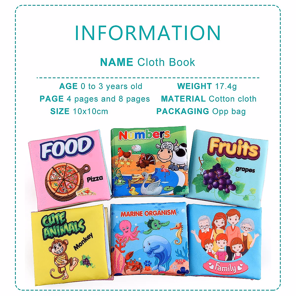 Koo-dib Baby Books, Soft Baby Book,Cloth Baby Books,Baby Books 0-6 Months, Cloth Baby Books,Infant Books,Soft Books for Babies,Best Baby Books, Pack of 6 Books for Baby,Size: 4x4 inch,Soft Baby Book