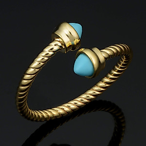 Kooljewelry 14k Yellow Gold Bypass Turqoise Ring (adjustable from size 5 to size 8)