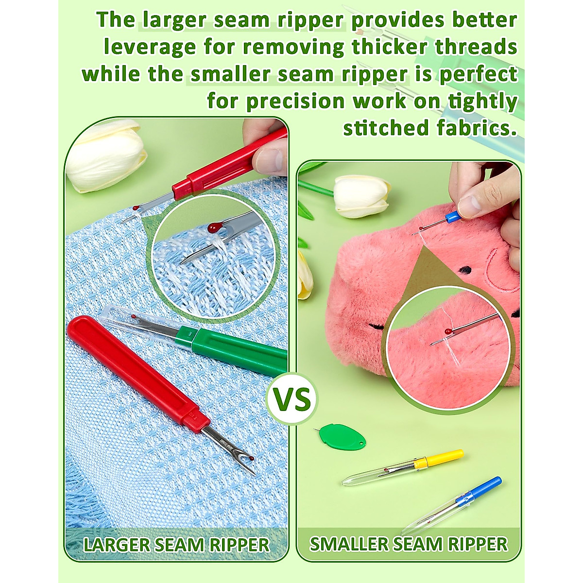 FIVEIZERO Seam Rippers for Sewing – 2 Big and 2 Small Stitch Remover Tools, Thread Ripper, Embroidery Removal Tool, with Needle Threaders, Thimbles, Tape Measure, Tailors Awl and Thread Snips