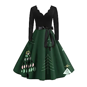 UQRZAU Christmas Dresses for Women, Winter Dresses Casual Fashion Printed Vintage Long Sleeve Dress Women Light Blue Dress Vestidos Casuales Para Mujer Dresses 2024 Dress Blouses (L, Green)