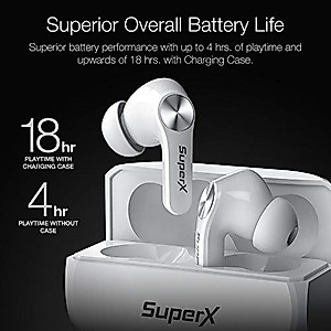 SuperX Bluetooth 5.0 Wireless Earbuds with Charging Case IPX5 Sweatproof Headset/Headphones in Ear Built in Mic Industrial Leading TWS Sound with Sport Pumping Bass - Platinum Silver