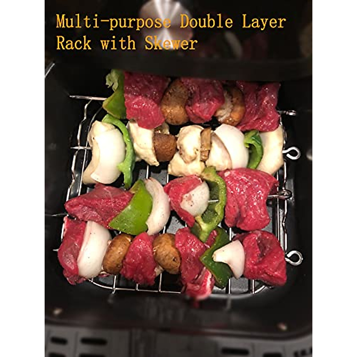 8 inch Square Air Fryer Accessories for Instant Vortex Air Fryer,COSORI,Philips AirFryers,Set of 4,Multi-purpose Double Layer Rack with Skewer,Nonstick Pizza Pan,Silicone Mat