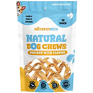 hotspot pets Spring Bully Sticks for Dogs - (12 Pack) Premium All Natural Long Twisted Beef Pizzle Dog Chew Treats - Grain Free Fully Digestible Rawhide Alternative - 6 Inch Stix