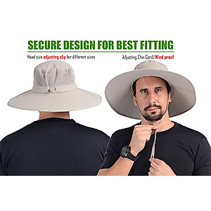 USHAKE Foldable Super Wide Brim Fishing Hat Bucket Safari Hat, UPF 50+ Sun Hat Khaki
