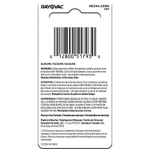 Rayovac 23A Alkaline Batteries, 12V Alkaline Keyless Batteries (2 Battery Count)