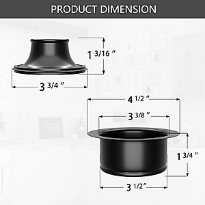 EXAKEY Kitchen Sink Garbage Disposal Flange and Stopper,Sink Drain Flange with Stopper for Garbage Disposal Stainless Steel Fit Universal 3-1/2 Inch Standard Sink Drain Opening Matte Black