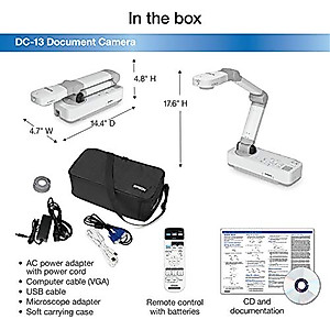 Epson DC-13 High-Definition Document Camera with HDMI, 16x Digital Zoom and 1080p Resolution,White