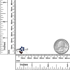 Gem Stone King 925 Sterling Silver Red Garnet Blue Created Sapphire and White Lab Grown Diamond Flower Open Ring For Women (0.72 Cttw, Gemstone January Birthstone, Available In Size 5, 6, 7, 8, 9)