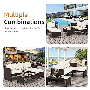 Shintenchi Outdoor Patio Furniture Sets, Wicker Patio sectional Sets 3-Piece, All Weather Wicker Rattan Patio Seating Sofas with Glass Coffee Table and Cushion (Beige)