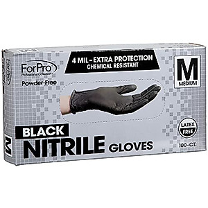 ForPro Disposable Nitrile Gloves, Chemical Resistant, Powder-Free, Latex-Free, Non-Sterile, Food Safe, 4 Mil, Black, Medium, 100-Count