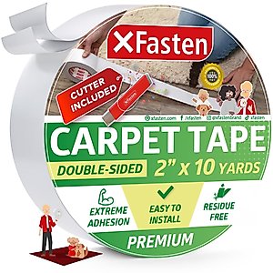 XFasten Double Sided Carpet Tape for Area Rugs 2 Inch x 10 Yards w/Mini Cutter Residue-Free Double Sided Rug Tape for Laminate Floors, Rug Tape Gripper for Carpet, Tape for Hardwood Floors