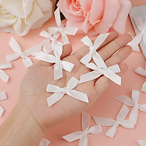 100pcs Ribbon Bows, 1.57x0.4in Mini Bows for Crafts Cute Small Ribbon Tiny Bows for Sewing Gift Wrapping Wedding Party Favors Treat Bags Gift Box Decoration (White)