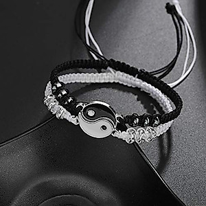 Best Friend Bracelets for 2 Matching Yin Yang Adjustable Cord Bracelet for Bff Friendship Relationship Boyfriend Girlfriend Valentines Gift