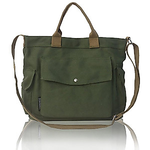 Large Canvas Crossbody Tote Bag Messenger Bag Work Totes Multi Pockets Shoulder Purse Travel Handbag Hobo Bag for Men Women (Green)