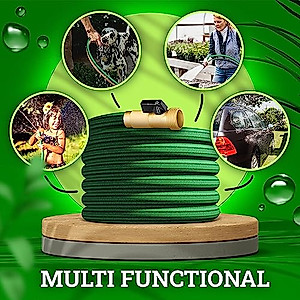 Garden Hose, Multi Purpose Garden Hoses with Hose Spray Nozzle for Watering, Sprinkling and Cleaning, Light Weight and Kink Resistant, Strong and Long Lasting, 50 Ft