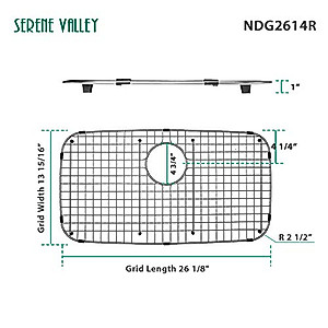 Serene Valley Sink Grid 26-1/8" x 13-15/16", Rear Drain with Corner Radius 2-1/2", Bottom Grid NDG2614R