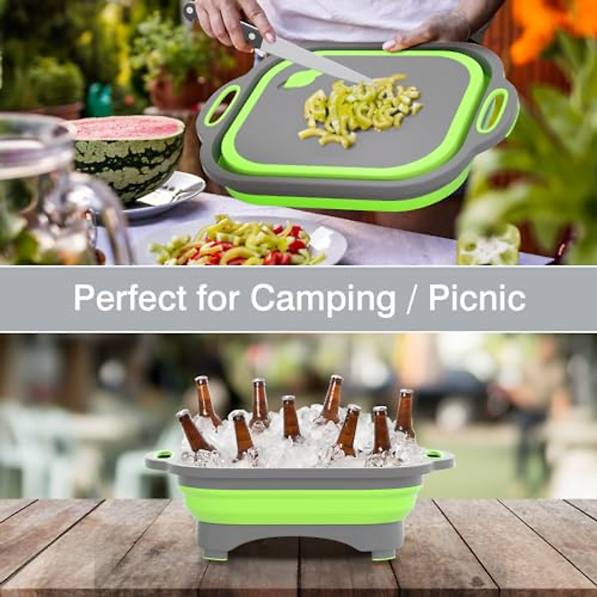 Camping Cutting Board, HI NINGER Collapsible Cutting Board with Knife Foldable Camping Dishes Sink Space Saving 2 in 1 Multifunction Storage Basket for BBQ Prep/Picnic/Camping Sink