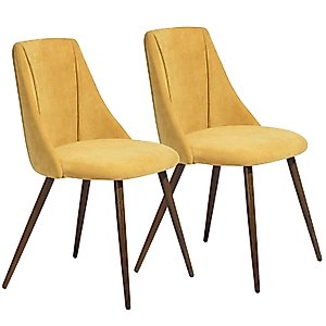 FurnitureR Dining Chairs Set of 2 Modern Fabric Upholstered Side Chairs Accent Chair Lving Room Chair with Soft Seat/Metal Legs for Home Kitchen Restaurant, Yellow