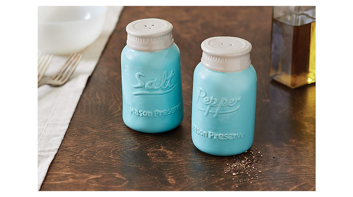 Fox Run Ceramic Mason Jar S&P Shakers in Blue