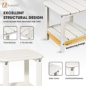 LovoIn Adirondack Table Outdoor Rectangular Side Table, Easy-Maintenance & Weather-Resistant Poly Lumber End Tables for Patio, Garden, Lawn, Indoor Outdoor Companion (Beige)