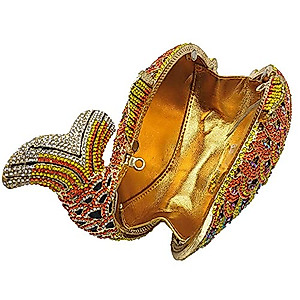 Boutique De FGG Super Mini Women Fish Evening Bags Crystal Clutch Purse Wedding Party Rhinestone Handbags (Orange&Yellow#15)
