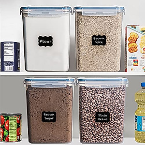 EXTRA LARGE WIDE & DEEP Food Storage Airtight Containers [Set of 4] 5.2L (175.9oz) w/ 4 Measuring Cups + Labels - Ideal for Sugar, Flour, Baking Supplies - Clear Plastic - Leakproof