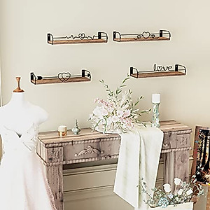 Lyeasw Floating Shelves Heart Shaped Wall Shelf, Rustic Wood Heart Shaped Shelving for Bedroom Kitchen Living Room Nursery Bathroom, Set of 4