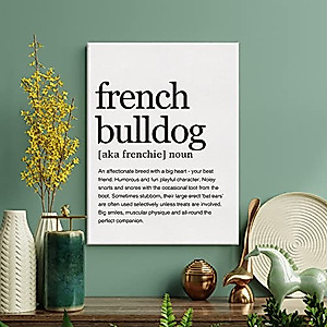 LEXSIVO French Bulldog Definition Print Canvas Wall Art Home Office Decor Modern Minimalist Painting 12x15 Canvas Frenchie Poster Framed Ready to Hang Artwork Dog Lover Gift