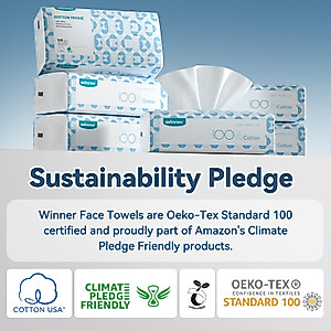 Winner Soft Face Towels - 100% USA Cotton Dry Wipes, 600 Count Unscented Cotton Tissues for Sensitive Skin, OEKO-TEX Certified Face Towelettes Disposable, Makeup Remover Facial Towels, 6 Pack
