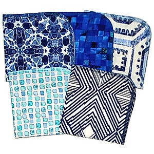 1 Ply Blue Moroccan Tiles Flannel Washable Kids Lunchbox Napkins 12x12 inches 5 Pack - Little Wipes (R) Flannel