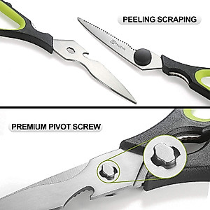 PAUDIN Kitchen Shears, Premium Stainless Steel & Ultra Sharp Shears Come Apart with Comfortable Grip, Multipurpose Utility Food Scissors for Meat, Pizza, Chicken, Fish, Salad, Herbs, BBQ, Black Green