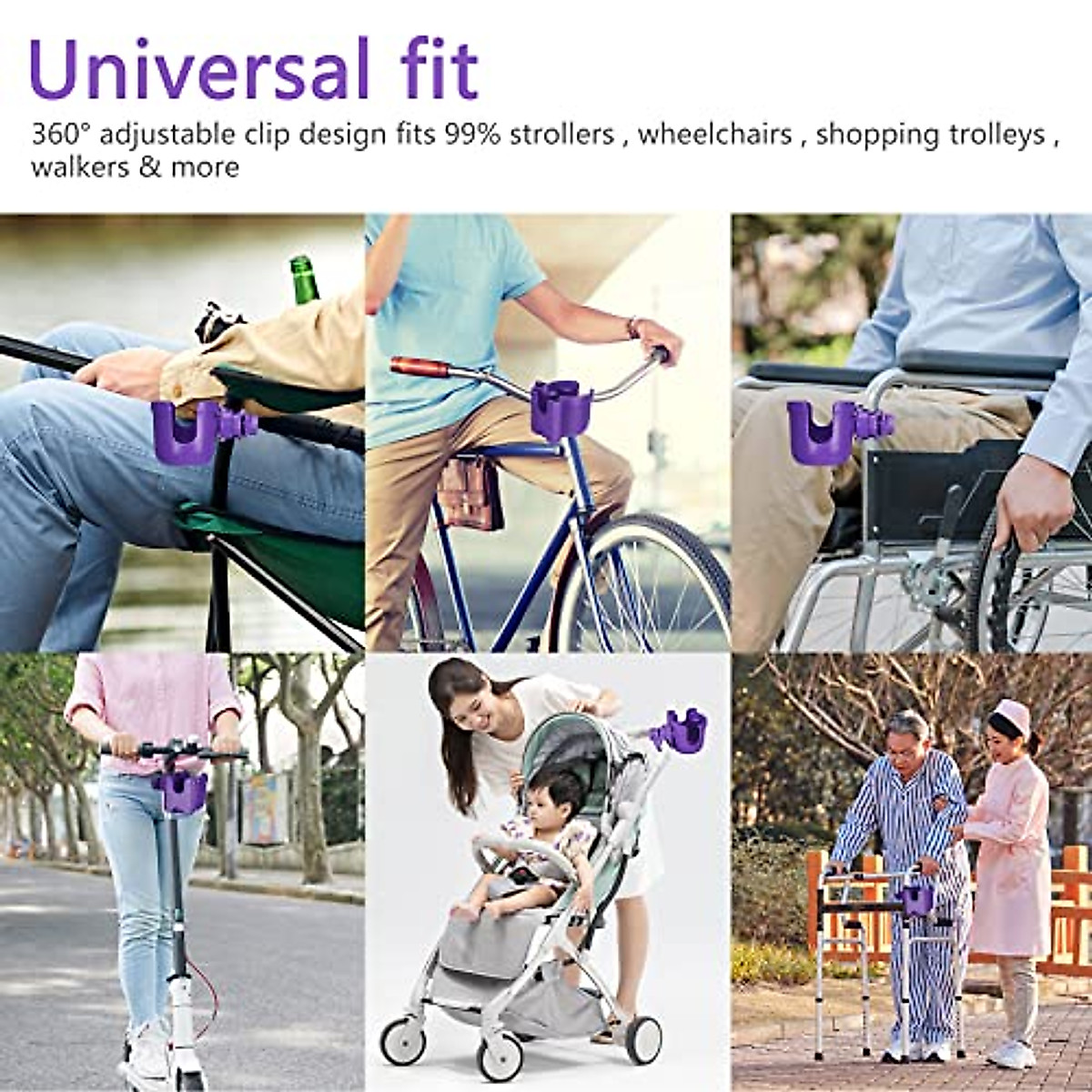 Suranew Adjustable Stroller Cup Holder with Phone Holder for Baby Stroller for Family Members, Walker Purple