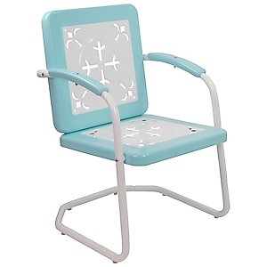 Northlight 35" Square Outdoor Retro Tulip Steel Armchair, Blue and White