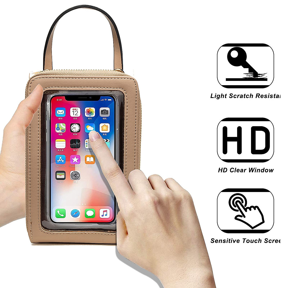 Skyearman Crossbody Cellphone Purse with Handle Womens Touch Screen Phone Bag Small Shoulder Purse for iPhone 1212 MiniXXR (Khaki)