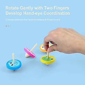 WODI Wooden Spinning Tops, 17 Pcs Wood Novelty Gyroscopes, Kids Handmade Painted Spinner, Kindergarten Toys, Vintage Craft Spin Top, Great Gift for Toddlers Girls Boys