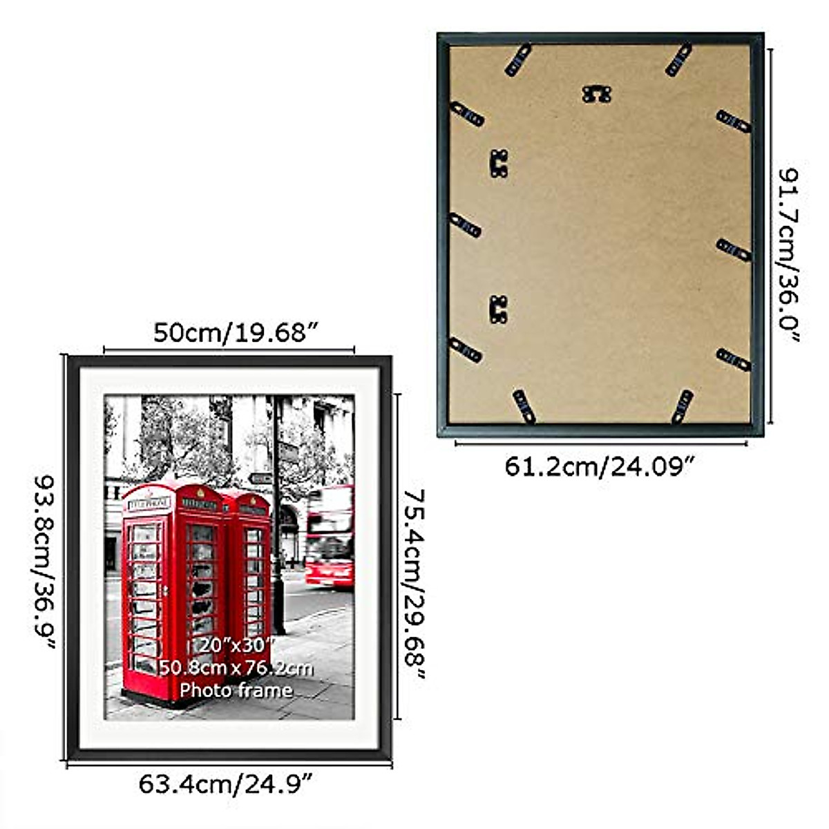 Giftgarden 24x36 Poster Frames Matted to Display 20x30 Photo, 4 Pack 24 by 36 Inch Black Picture Frame Set Without Mat, 20 by 30 Wall Arts with Mat