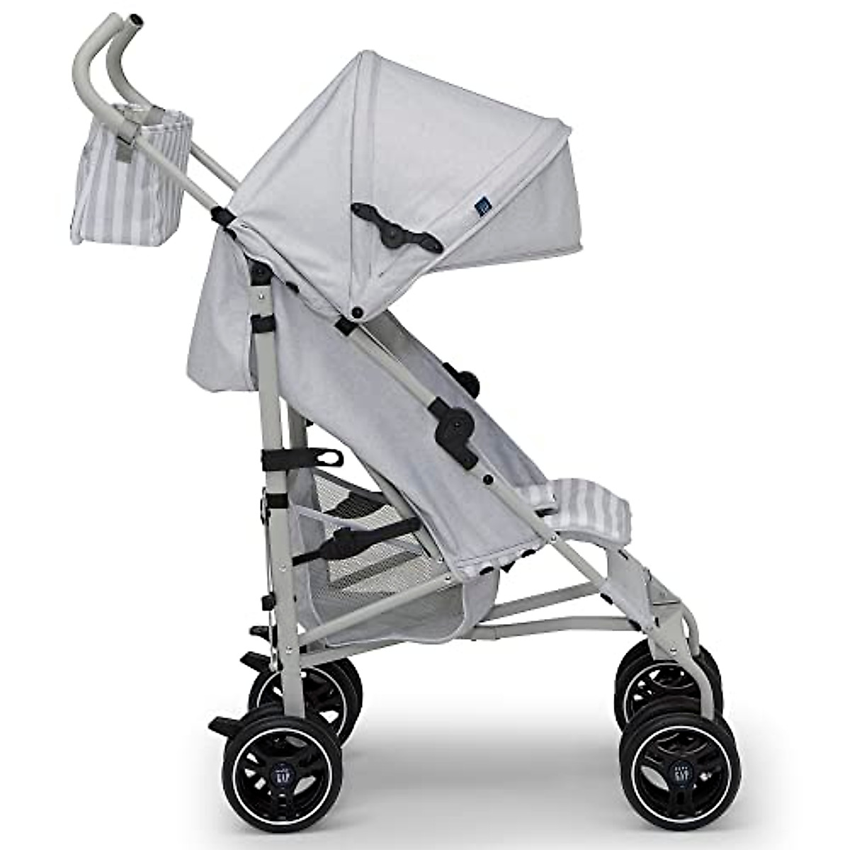 babyGap Classic Stroller - Lightweight Stroller with Recline, Compact Fold & Removable Parent Organizer - Made with Sustainable Materials, Grey Stripes