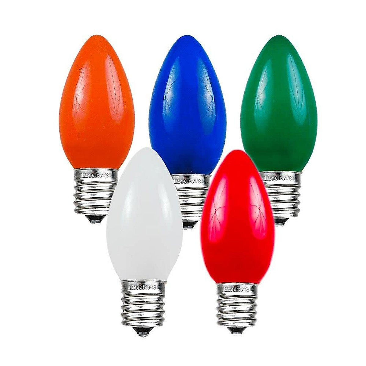 Novelty Lights 25 Pack C9 Ceramic Outdoor Christmas Replacement Bulbs, Multi, E17/C9 Intermediate Base, 7 Watt