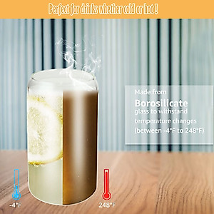 ABuff 8 Pcs Can Shaped Glass Cups with Lids and Straws 16 Oz Beer Can Glass cups Iced coffee cups with Bamboo lids and straws, Mason Glass Tumbler for Soda Smoothie Boba Cocktail - with 2 Brushes