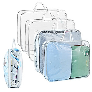 Milkary Large Storage Bag, 5 Pack Clear Plastic Storage Bag with Metal Zipper Moth Moisture Protection for Clothes Blankets Pillows Bedding Toys