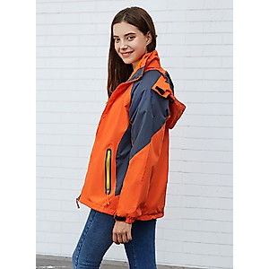 Amxiway Women's Mountain Waterproof Windproof Fleece 3 in 1 Jacket Ski Hooded Rain Coat(Orange,L)