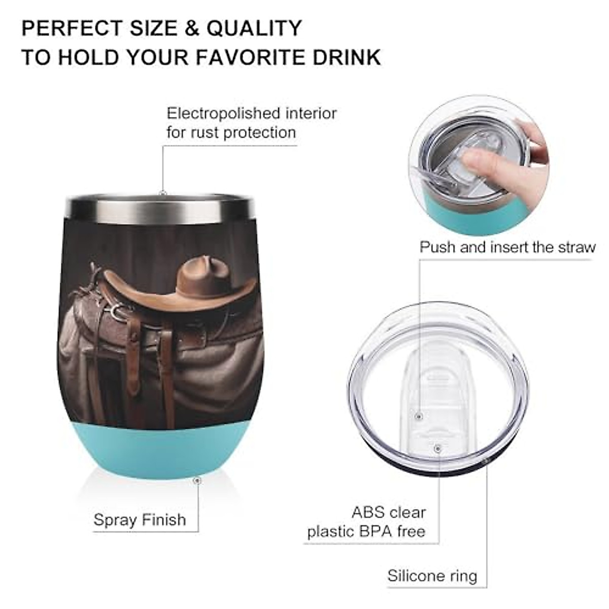 YKUDBN Stainless Steel Insulated Cup, Horse Saddle with A Cowboy Hat Wild Print 304 Stainless Steel, Smooth Round Rim Ideal for Office, Home, And Gift Giving